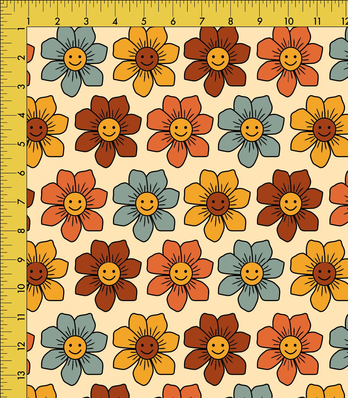 Tan/Rust/Cobalt Blue Retro/Smiley Faces Exclusive Print – Olga's Closet