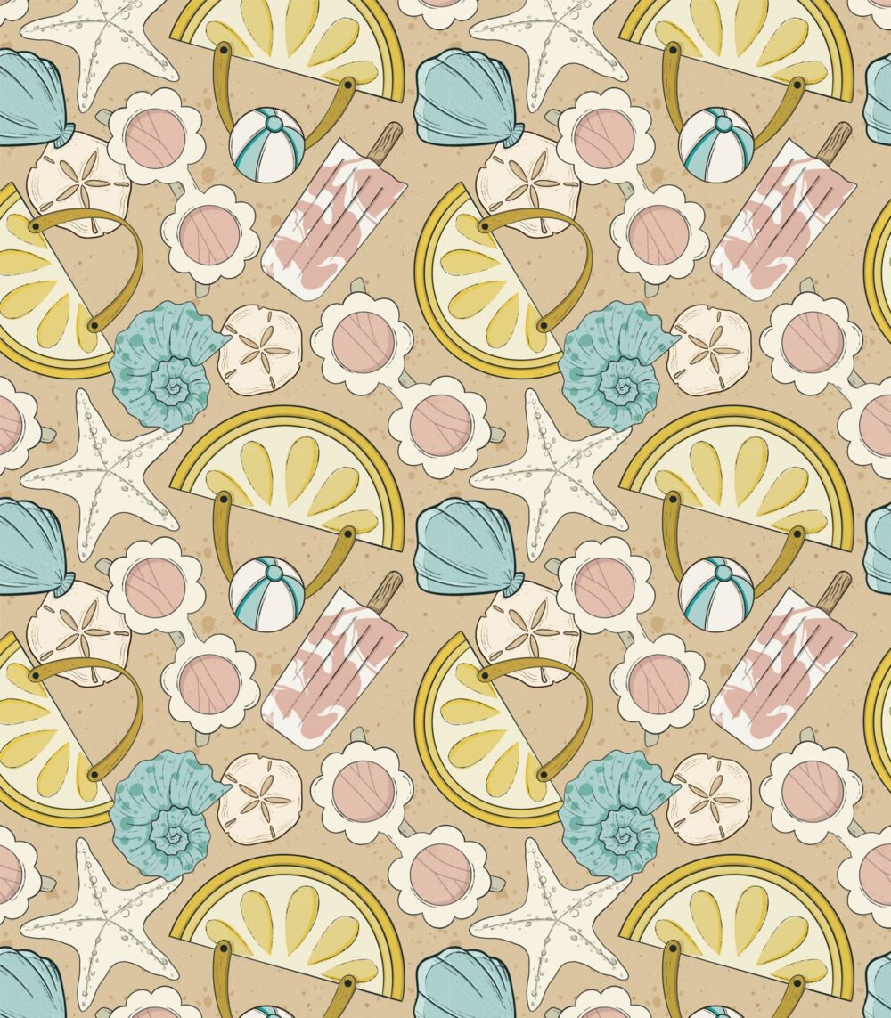 Brown/Yellow/Baby Blue Retro/Seashells Exclusive Print – Olga's Closet