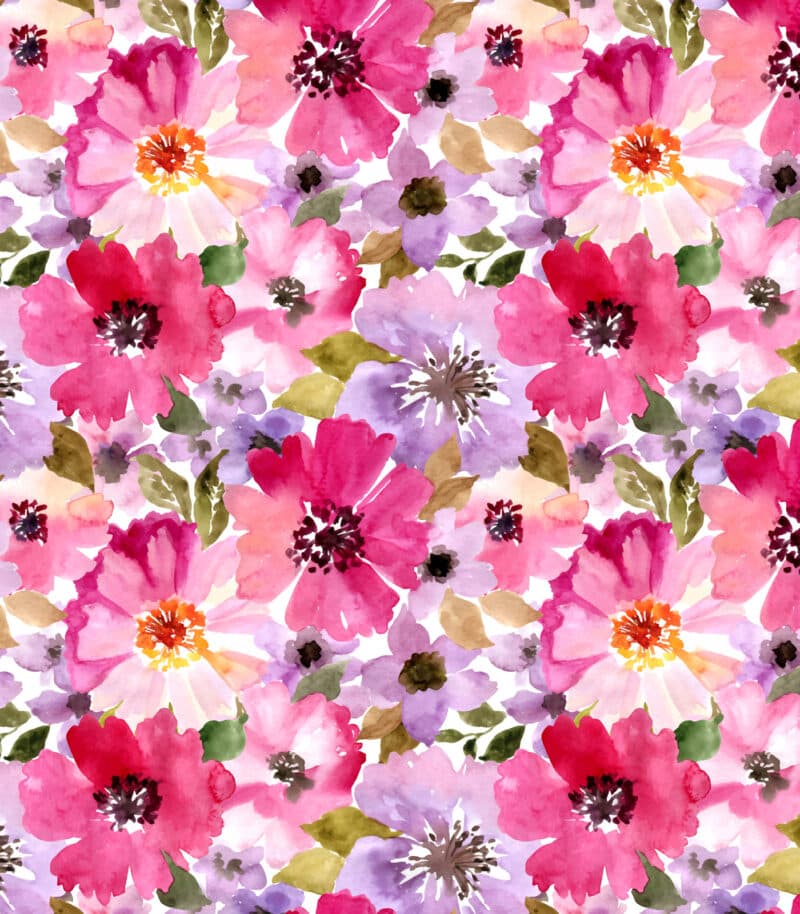 Pink Purple White Watercolor Floral Exclusive Print Olgas Closet