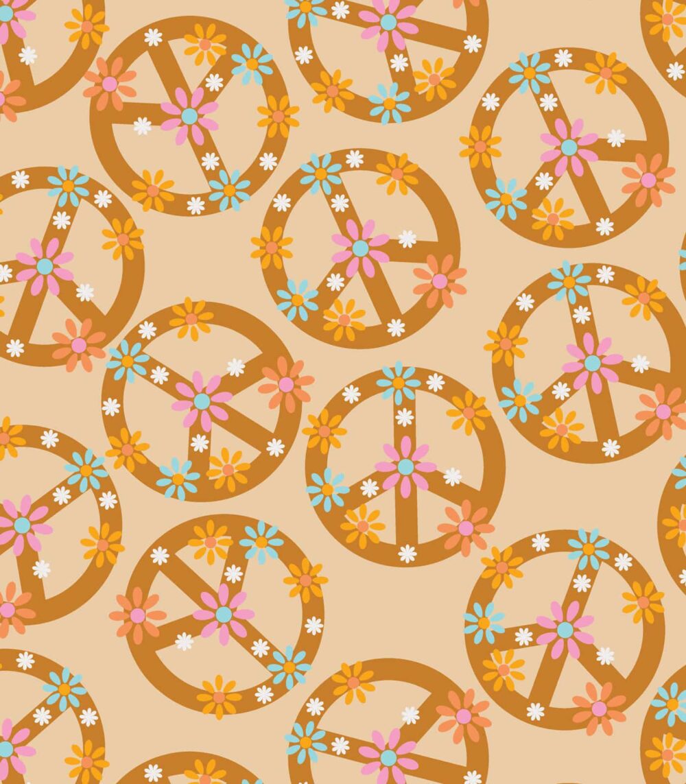 Taupe/Orange/Brown Peace Symbol/Flowers Exclusive Print - Olga's Closet