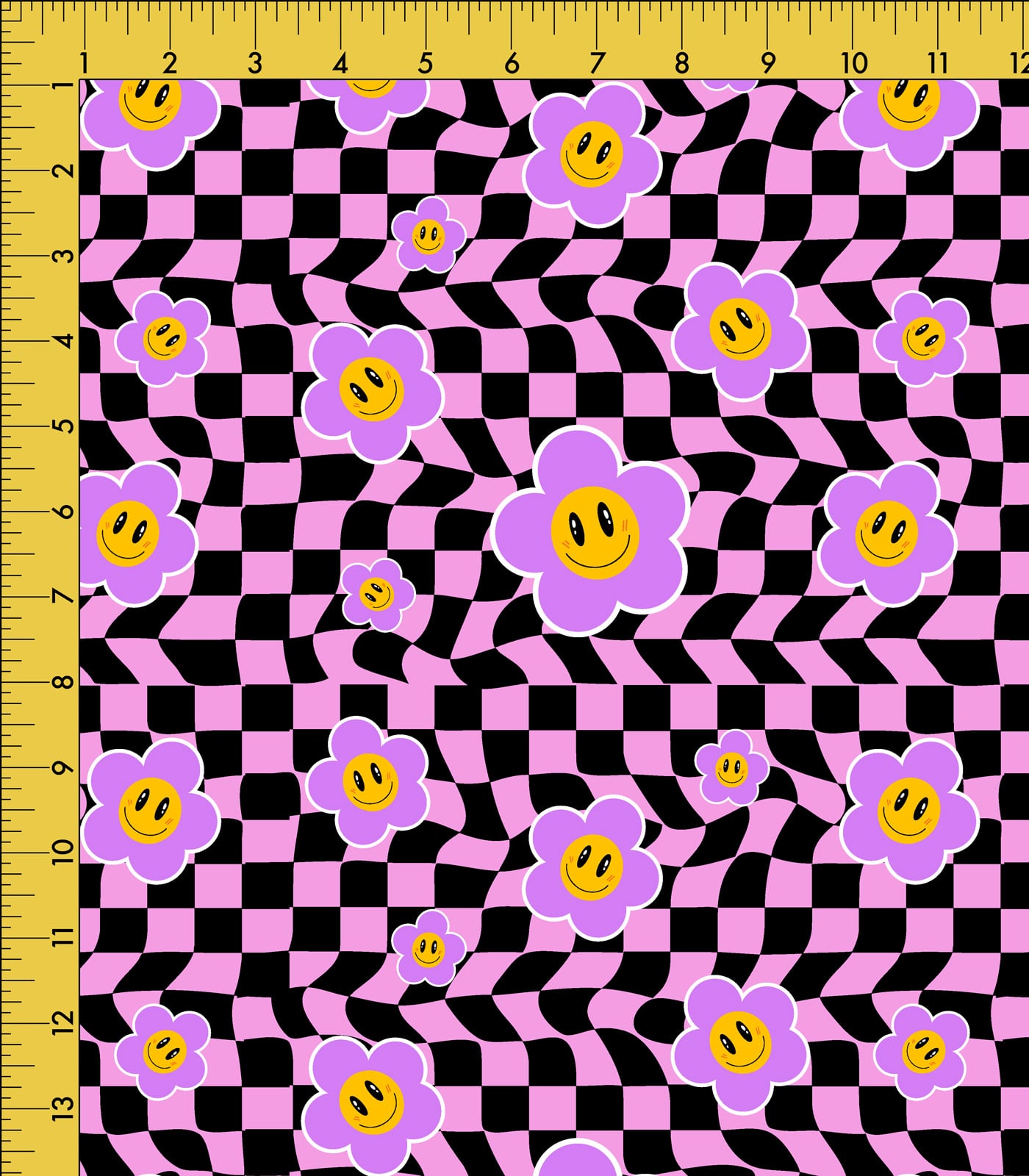 Black/Lilac/Yellow Orange Distorted Checkered/Flowers Exclusive Print ...